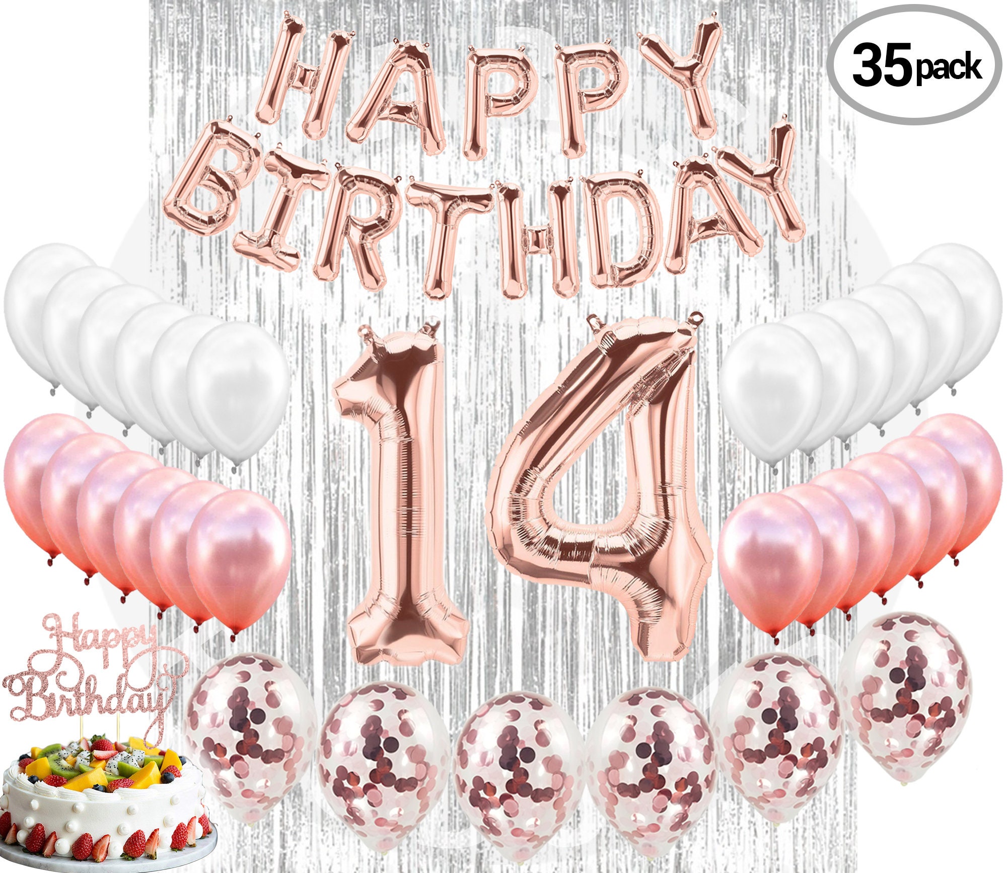 14th Birthday Decorations Party Supplies and Rose Gold Party - Etsy