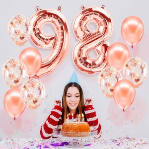 PARIS PRODUCTS - 98th Birthday Rose Gold Balloons & Number 98 Mylar ...
