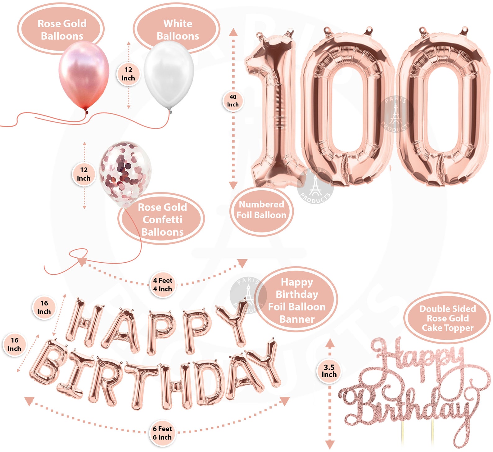 100th Rose Gold Birthday Party Decorations, 100 Party Decoration ...
