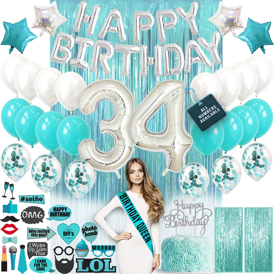 34th Birthday Decorations, 34th Party Supplies, 34 Birthday Banner ...