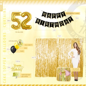 52nd Birthday Decoration Black and Gold for Boy & Girl, 52nd Cake ...