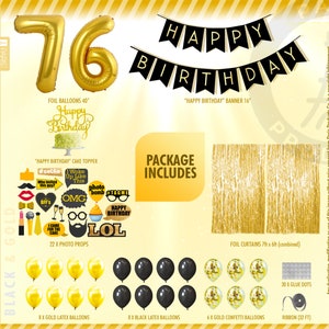 76th Birthday Decoration Black and Gold for Boy & Girl, 76th Cake ...