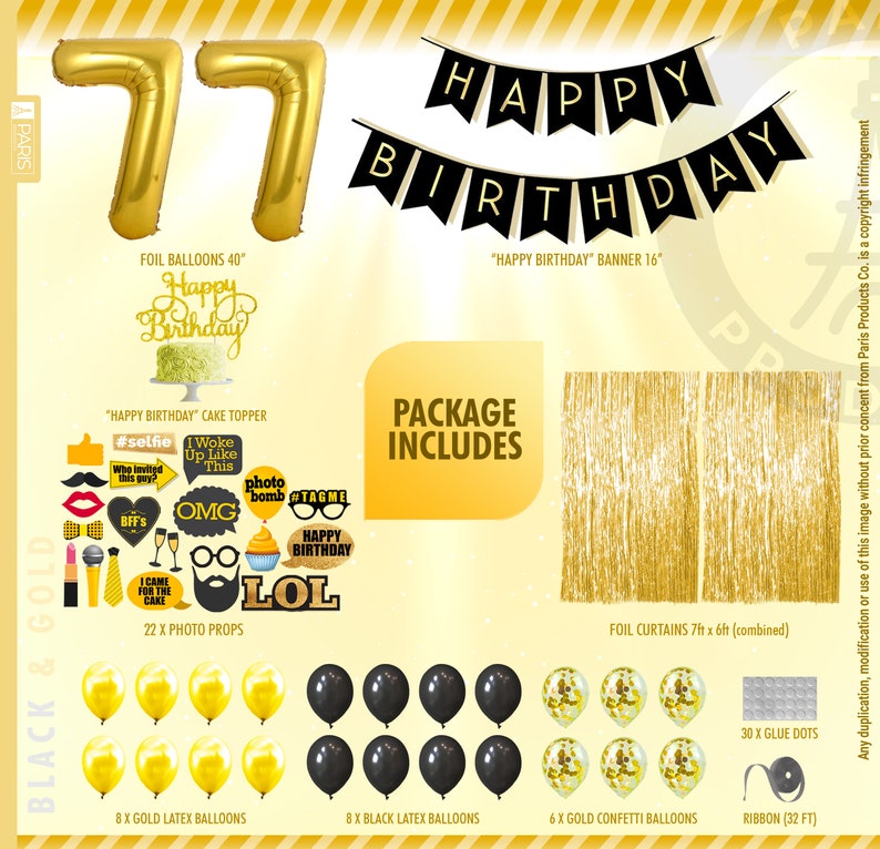 77th Birthday Decoration Black and Gold for Boy & Girl 77th - Etsy