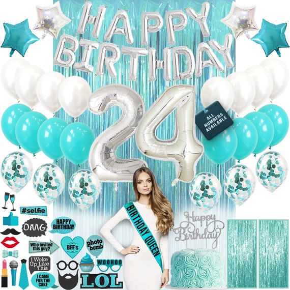 24th Teal Green Birthday Decorations Party Supplies Banner - Etsy