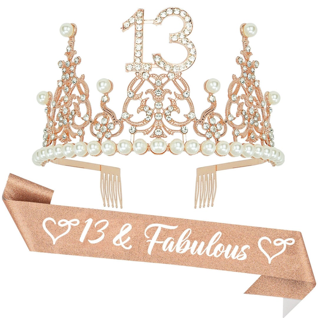 13 Sash and 13 Tiara for 13th Birthday Decorations for Girls, Happy ...