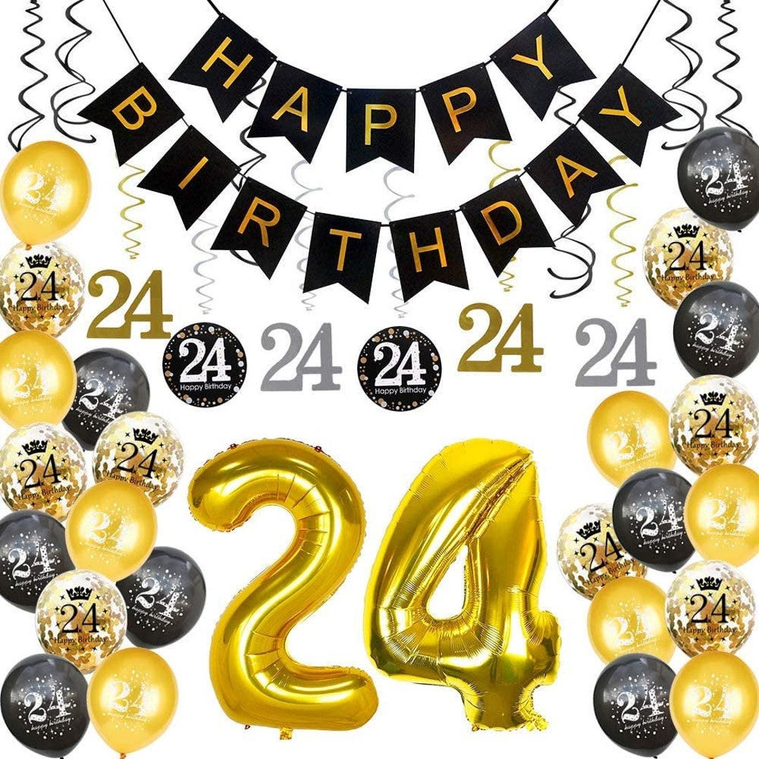 24th Birthday Decoration Party Supplies (42pack) Gold Number Balloon ...