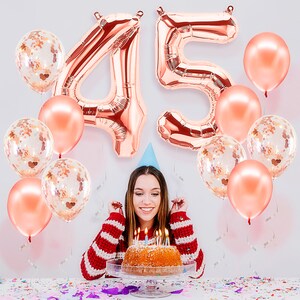 PARIS PRODUCTS - 45th Birthday Rose Gold Balloons & Number 45 Mylar ...