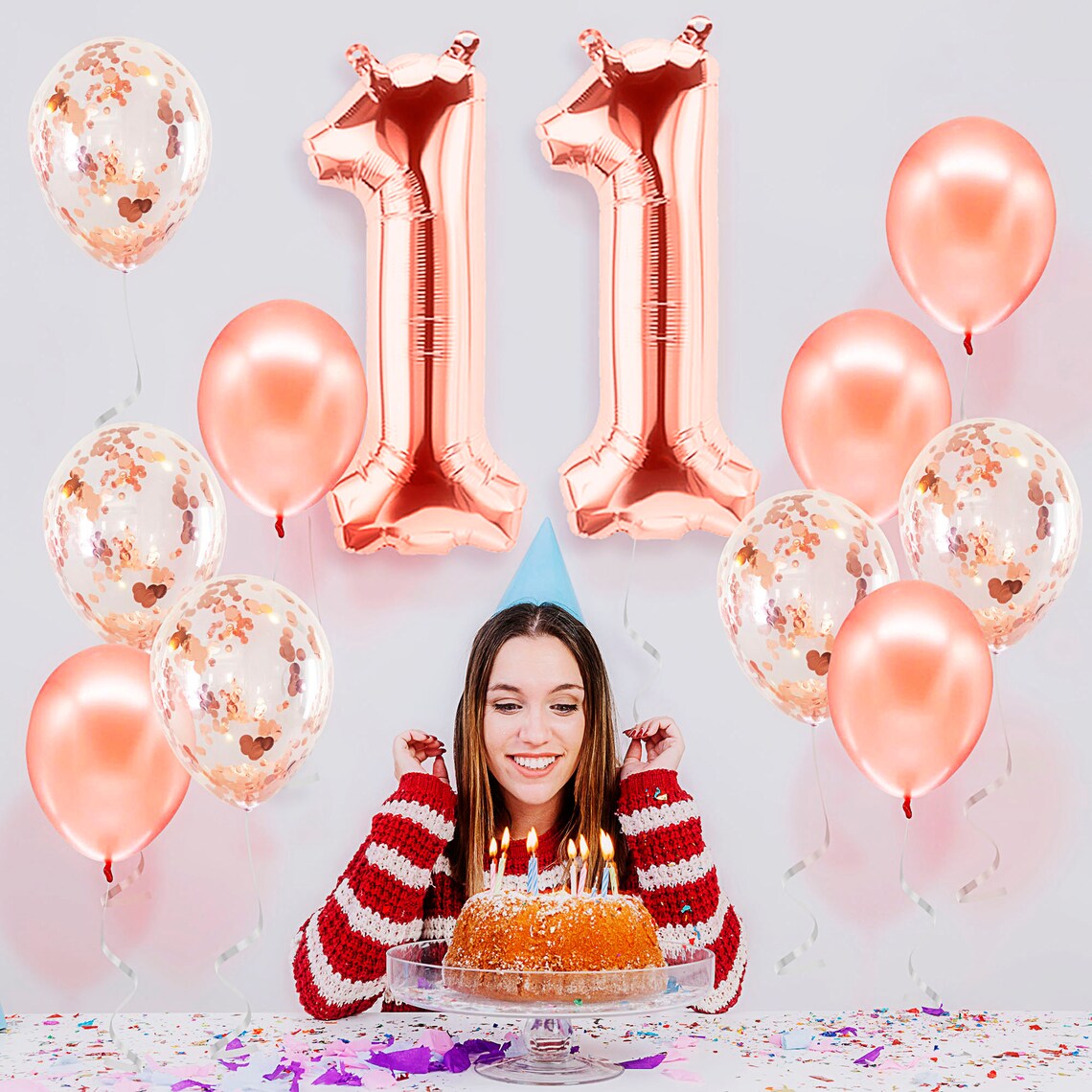 PARIS PRODUCTS - 11th Birthday Rose Gold Balloons & Number 11 Mylar ...