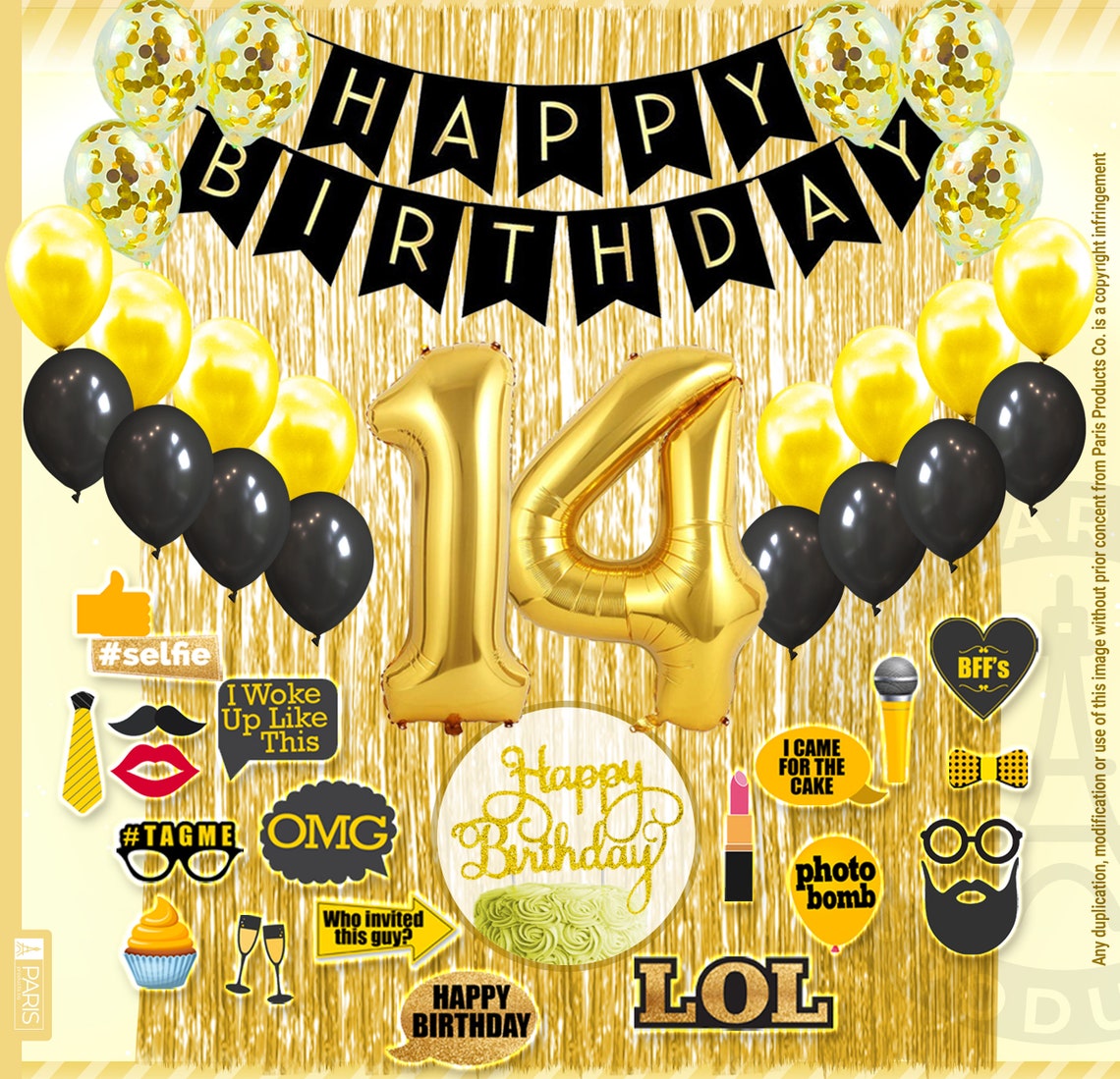 14th Birthday Decoration Black and Gold for Boy & Girl 14th - Etsy