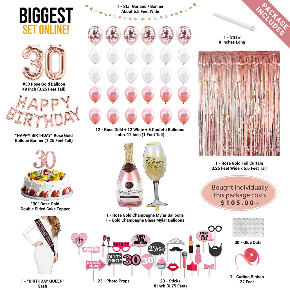 30th Rose Gold Birthday Decoration for Women 30 Sash Silver - Etsy