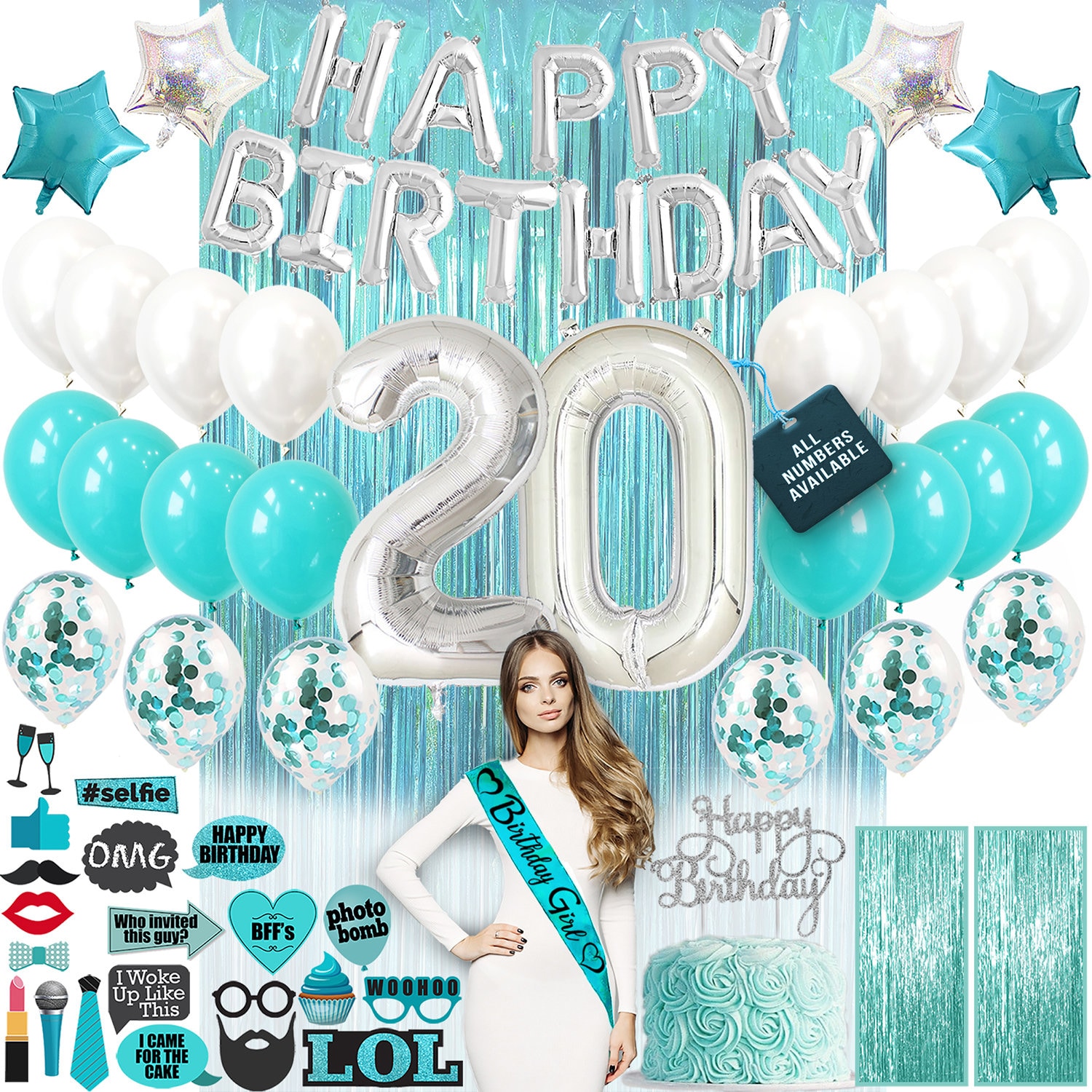 20th Birthday Decorations Party Supplies 20th Balloons Teal - Etsy