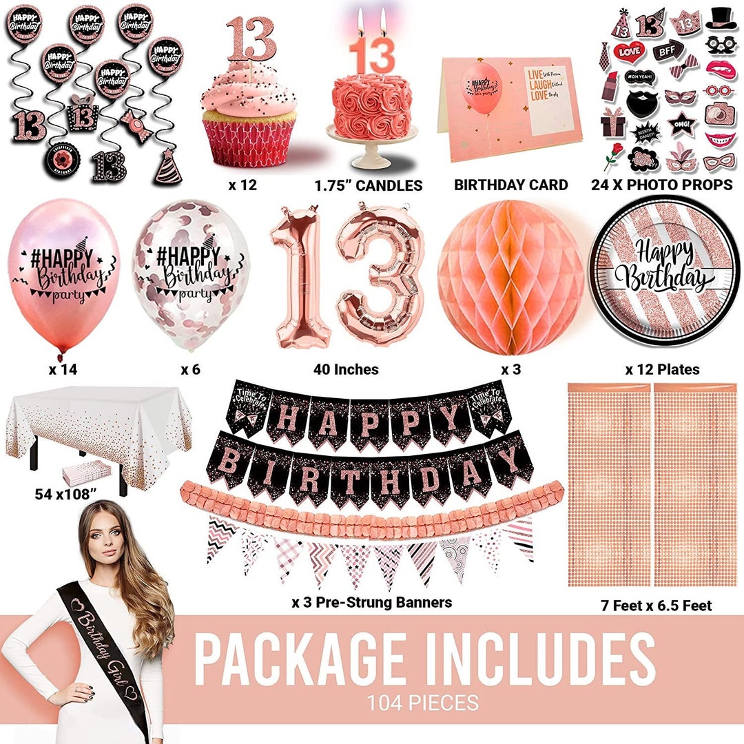13th Birthday Decorations, 13 Birthday Party Supplies 13 Rose Gold ...