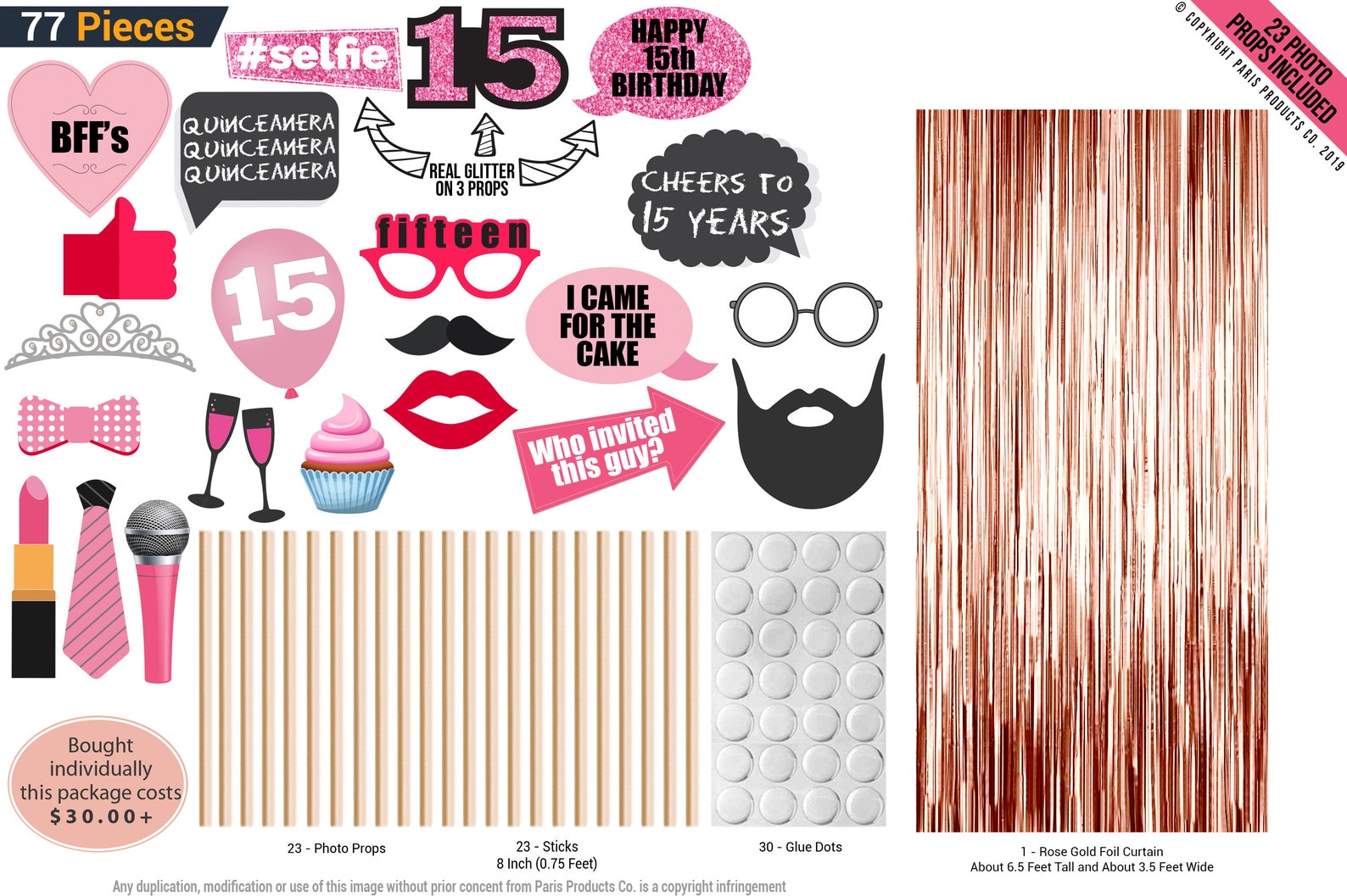 15th Birthday Photo Booth Props Kit 15th Birthday Party - Etsy