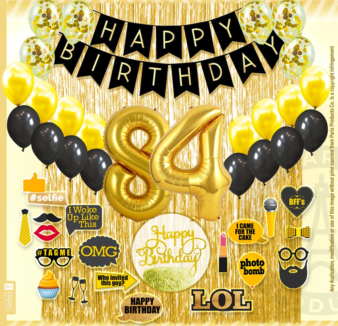 84th Birthday Decoration Black and Gold for Boy & Girl, 84th Cake ...
