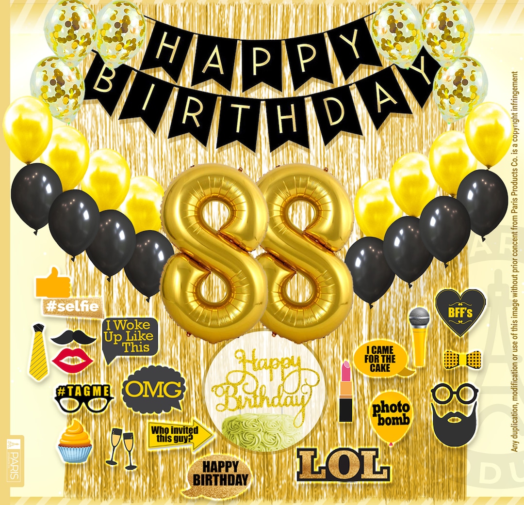 88th Birthday Decoration Black and Gold for Boy & Girl 88th - Etsy