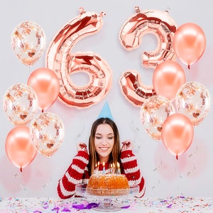 PARIS PRODUCTS - 63rd Birthday Rose Gold Balloons & Number 63 Mylar ...