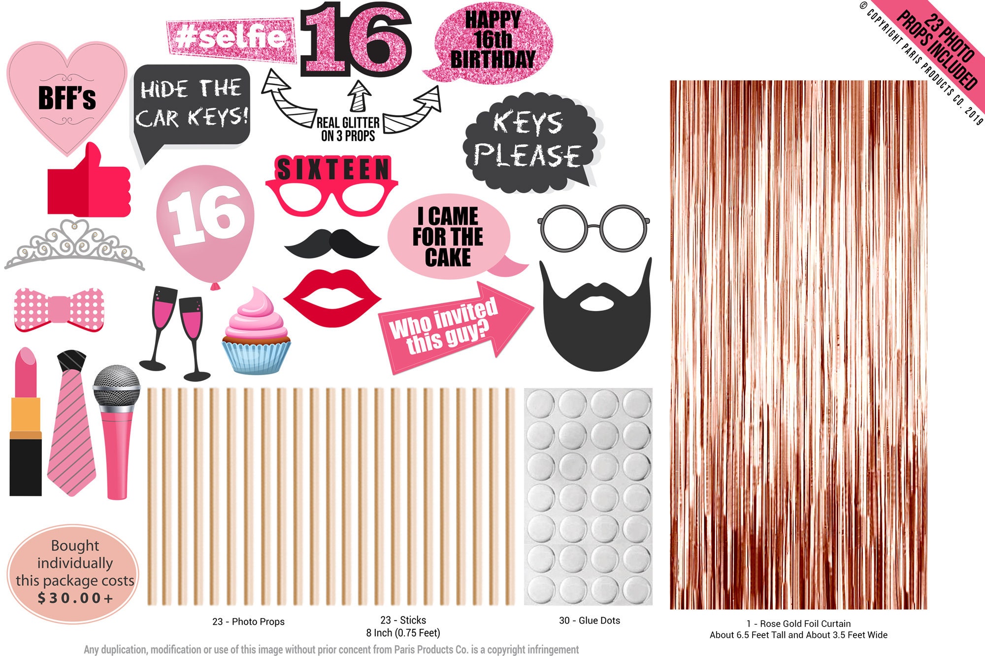 Sweet 16 Birthday Photo Booth Props Party Kit, 23 Pieces With Wooden ...