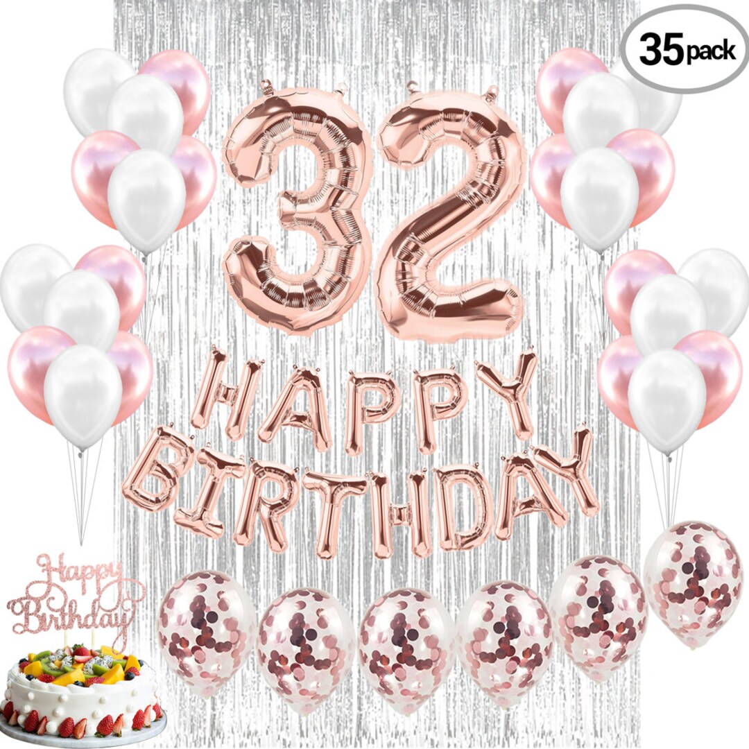 32nd Rose Gold Birthday Decorations Party Supplies, Birthday Banner ...