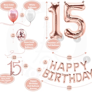 15th Birthday Decorations Quinceanera Party Supplies 15 Rose Gold ...