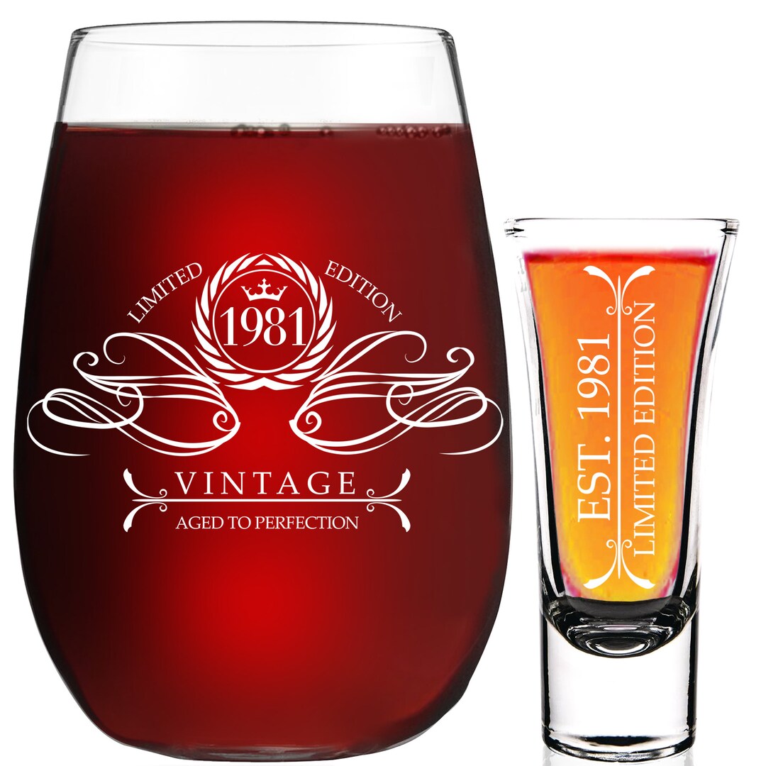 1981 40th Birthday 15 Oz Wine Glass Women Men Vintage Aged Anniversary ...