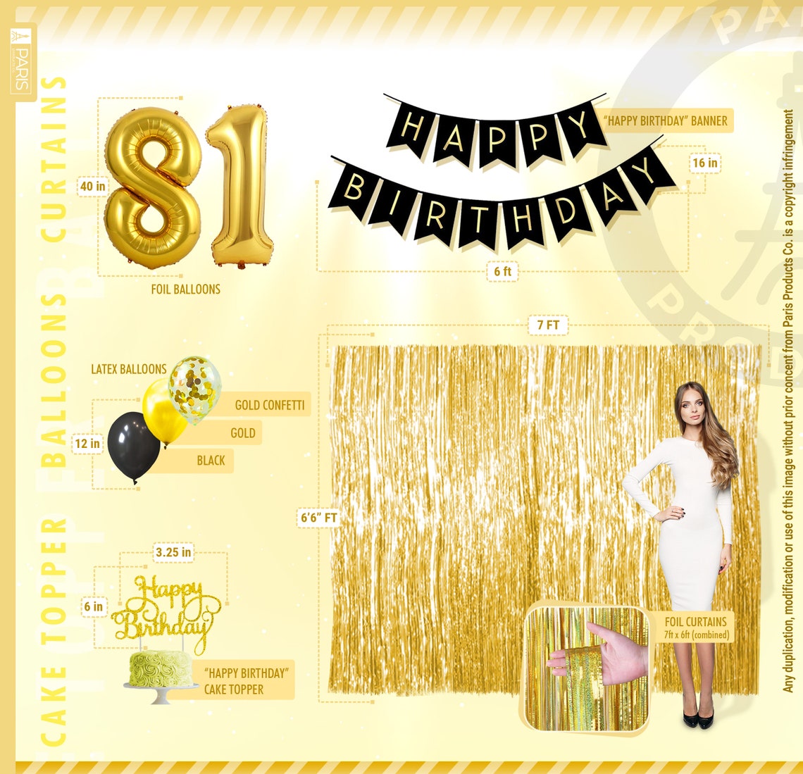 81st Birthday Decoration Black and Gold for Boy & Girl 81st - Etsy