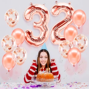 PARIS PRODUCTS - 32nd Birthday Rose Gold Balloons & Number 32 Mylar ...