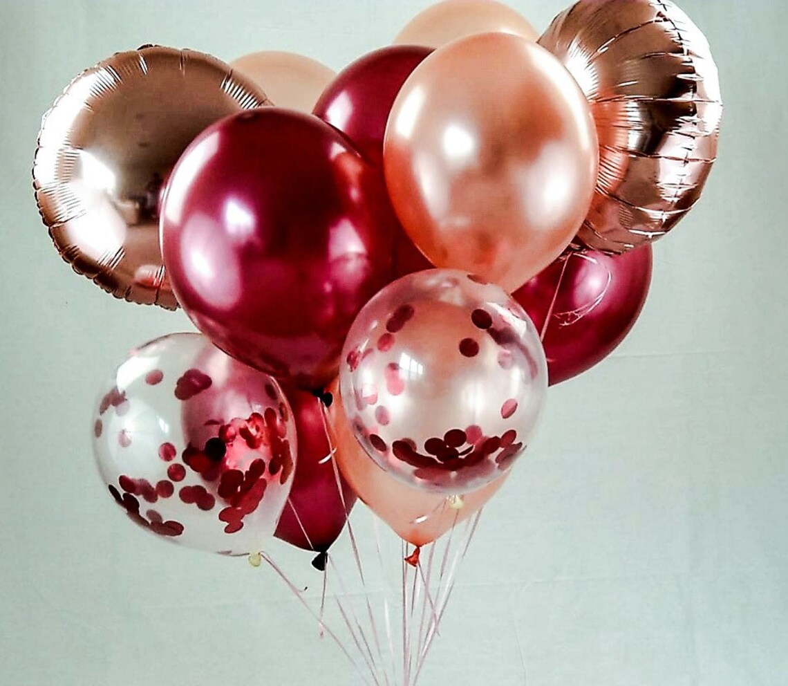 Wine Red Confetti Balloons 13 Pack Rose Gold Confetti Pre - Etsy