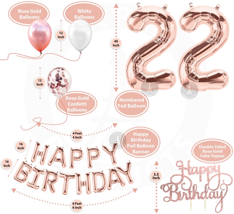 22nd Birthday Decorations Party Supplies And Rose Gold Party Etsy