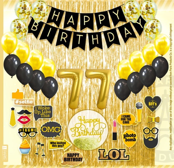 77th Birthday Decoration Black and Gold for Boy & Girl 77th - Etsy