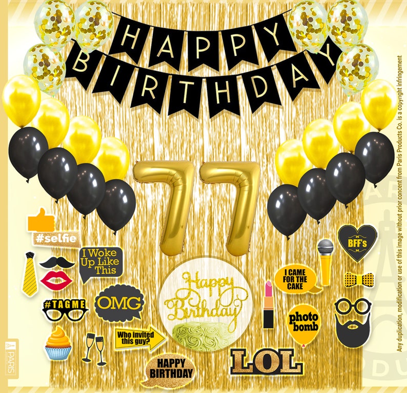 77th Birthday Decoration Black and Gold for Boy & Girl, 77th Cake ...
