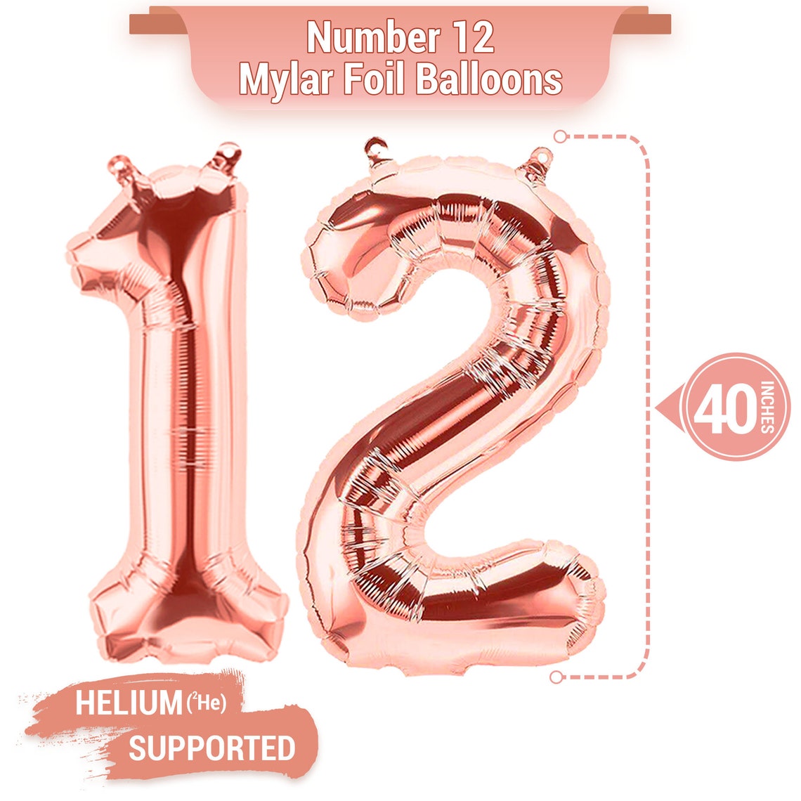 PARIS PRODUCTS - 12th Birthday Rose Gold Balloons & Number 12 Mylar ...