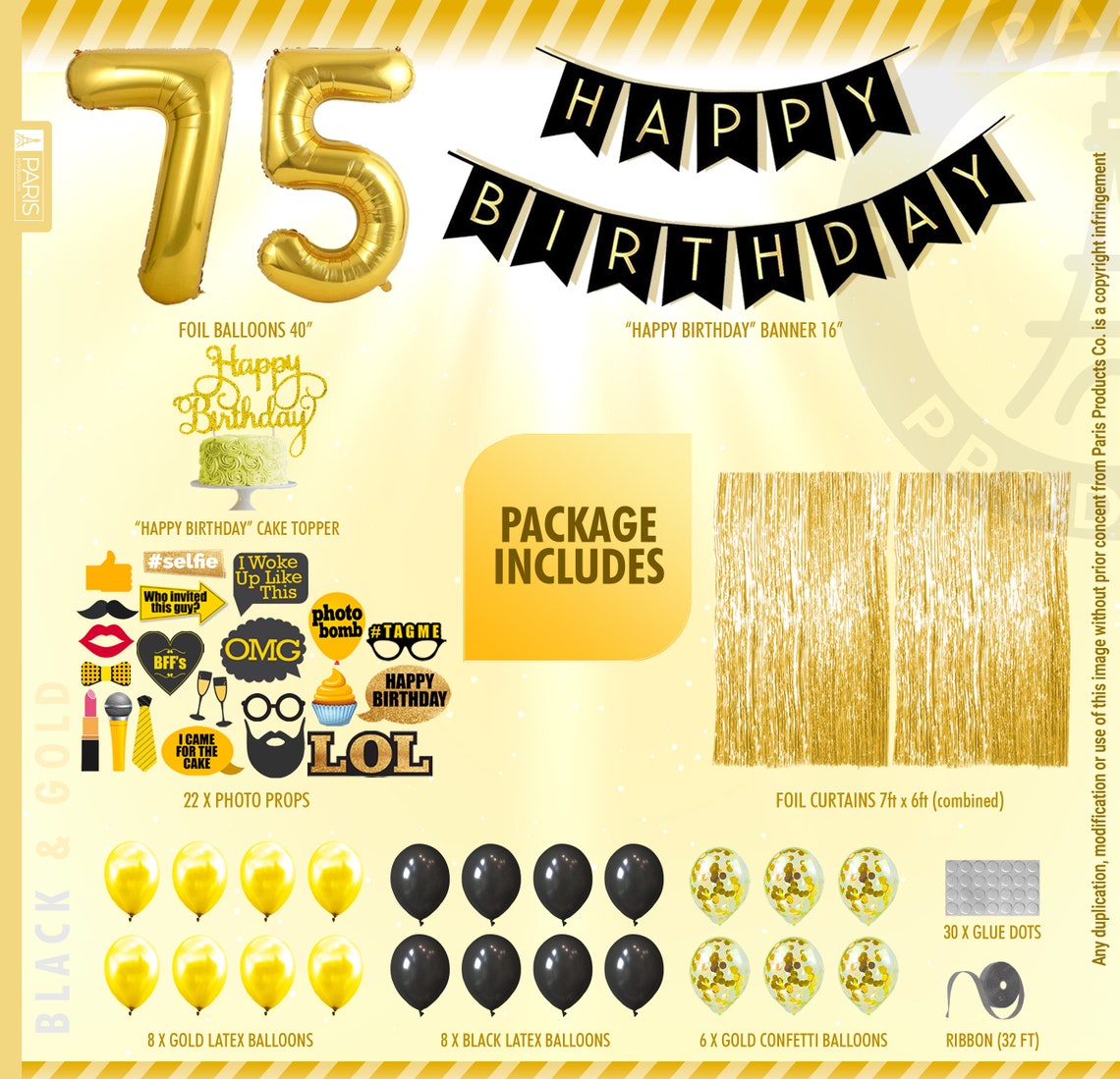75th Birthday Decoration Black and Gold for Boy & Girl 75th - Etsy