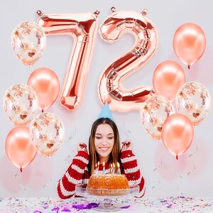 PARIS PRODUCTS - 72nd Birthday Rose Gold Balloons & Number 72 Mylar Balloon, 72nd Birthday Party ...
