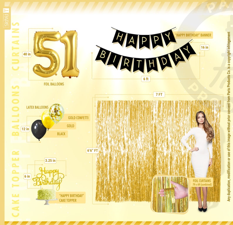 51st Birthday Decoration Black and Gold for Boy & Girl 51st - Etsy
