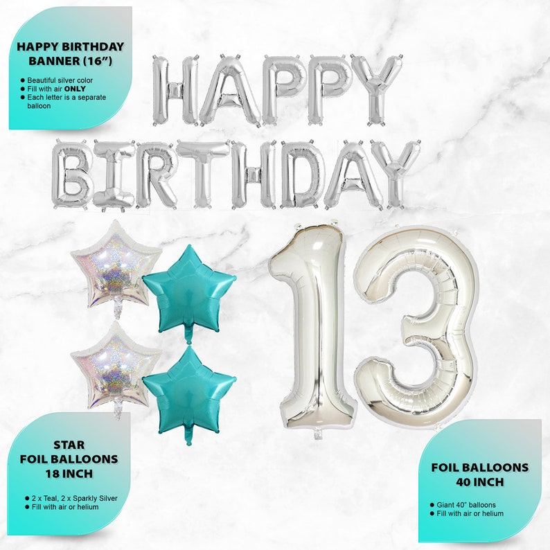 13th Birthday Decorations 13 Birthday Party Supplies 13 Teal - Etsy