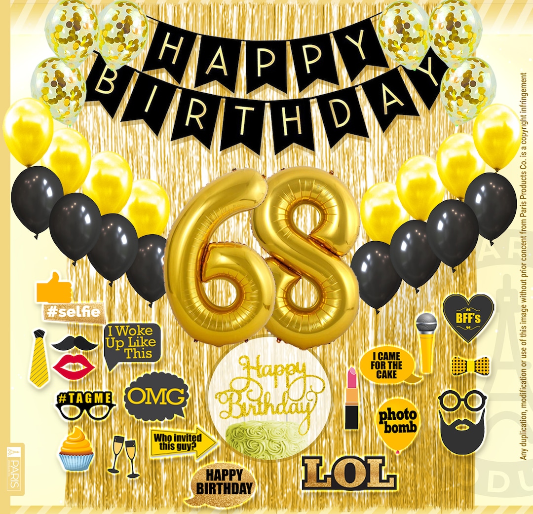 68th Birthday Decoration Black and Gold for Boy & Girl, 68th Cake ...