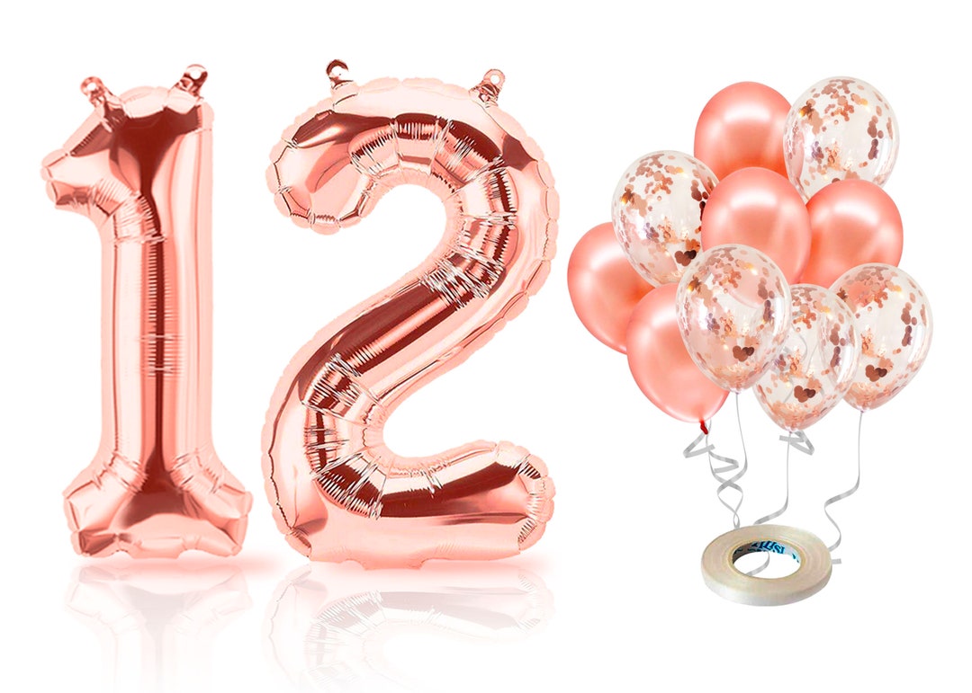 PARIS PRODUCTS 12th Birthday Rose Gold Balloons Number 12 Mylar Balloon 12th Birthday Party Decor 12th Birthday Decorations for Girl Etsy