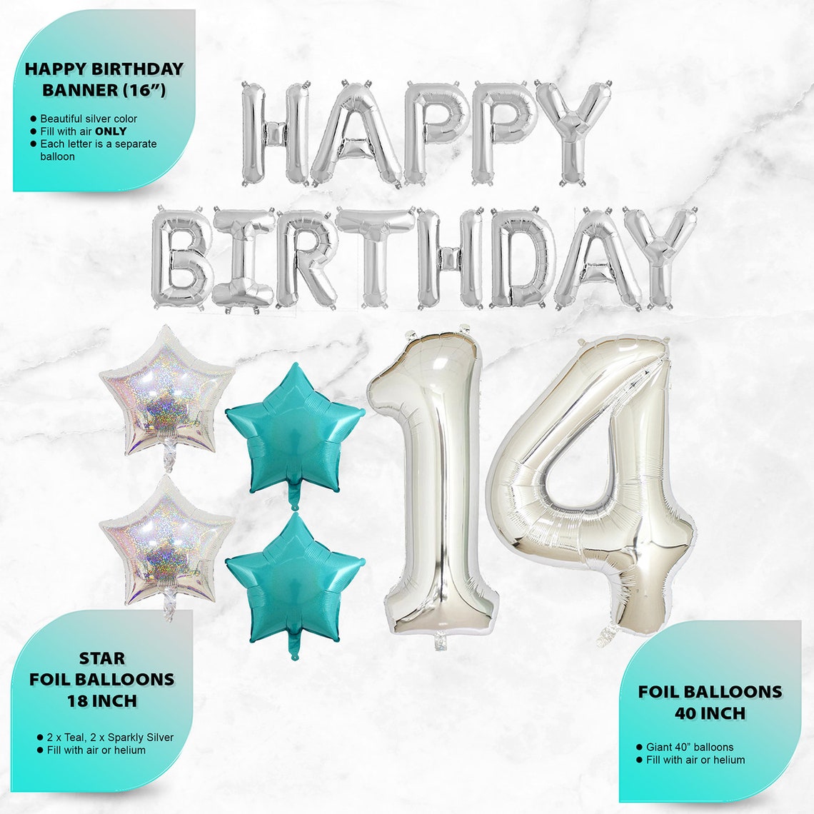 14th BIRTHDAY DECORATIONS Party Supplies Teal Green Party | Etsy