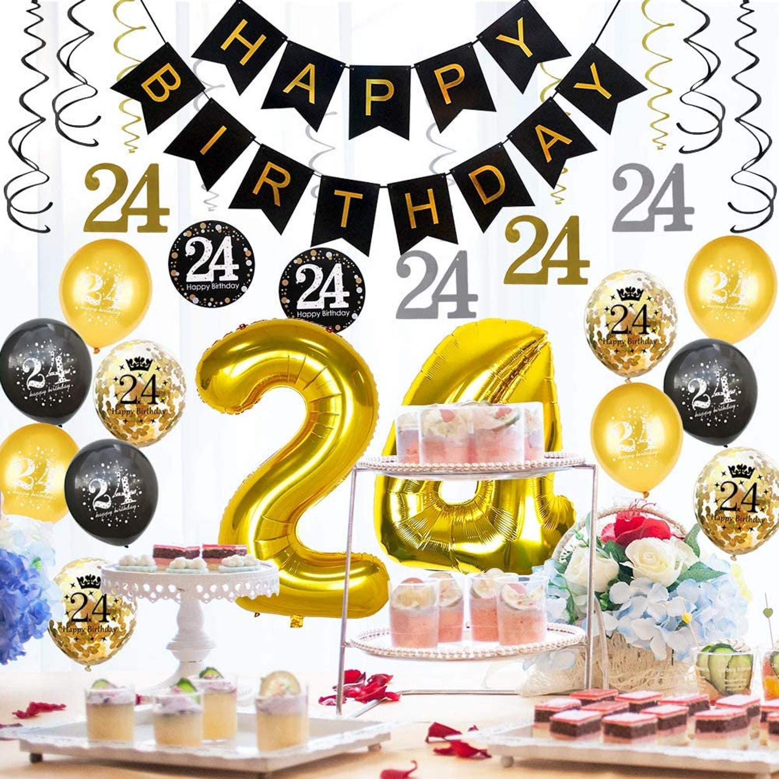 24th Birthday Decoration Party Supplies 42pack Gold Number - Etsy