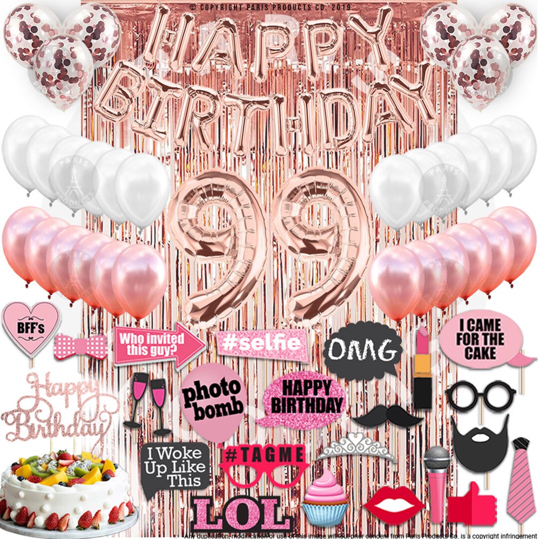 99th Birthday Decoration Rose Gold, 99 Party Supplies Decoration, 99th ...