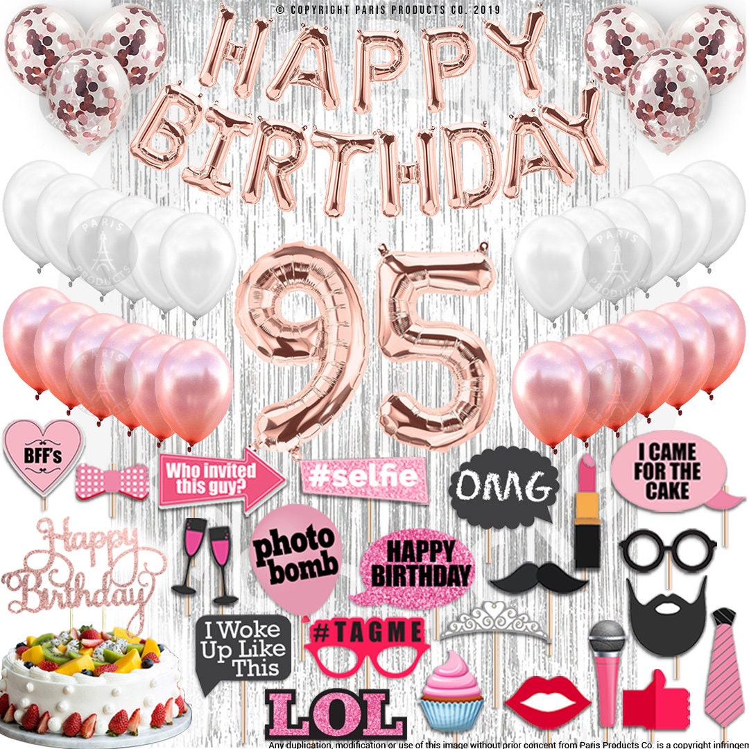 95th Birthday Decoration Rose Gold With Silver Curtain, 95 Party ...