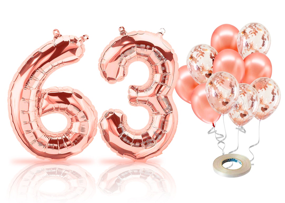 PARIS PRODUCTS - 63rd Birthday Rose Gold Balloons & Number 63 Mylar ...