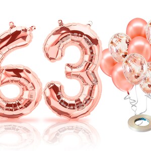 PARIS PRODUCTS - 63rd Birthday Rose Gold Balloons & Number 63 Mylar ...