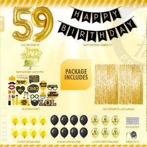 59th Birthday Decoration Black and Gold for Boy & Girl, 59th Cake ...