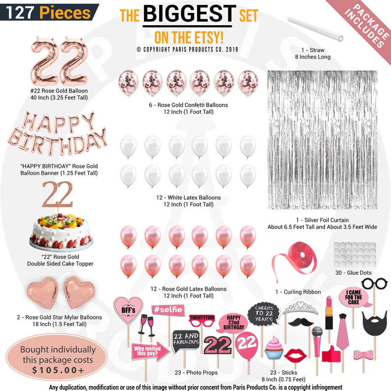 22nd Birthday Decorations With Photo Props Party Supplies 22 - Etsy