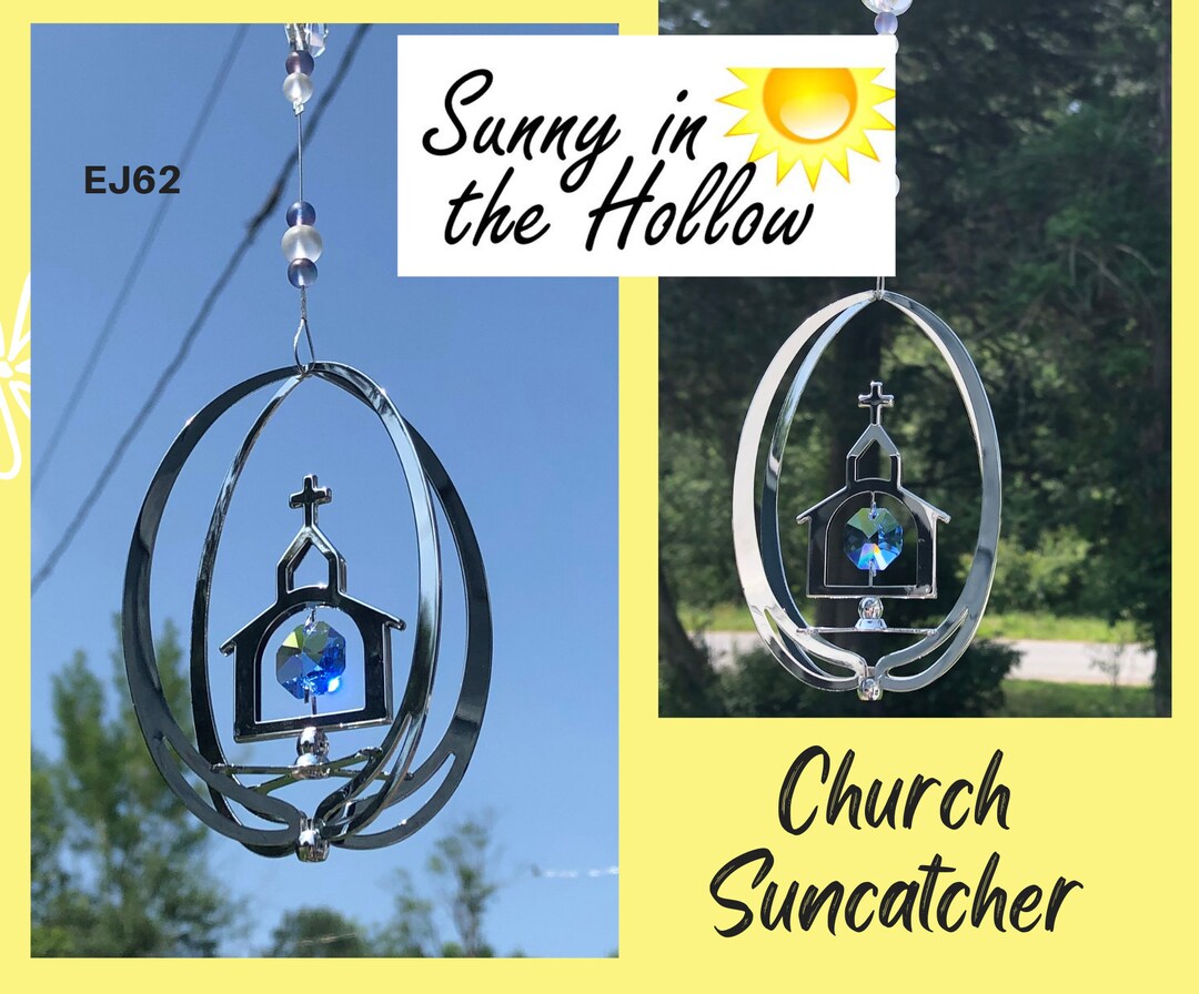 CHURCH Suncatcher With LIGHT BLUE Jewel Crystals EJ66 Silver Sun ...
