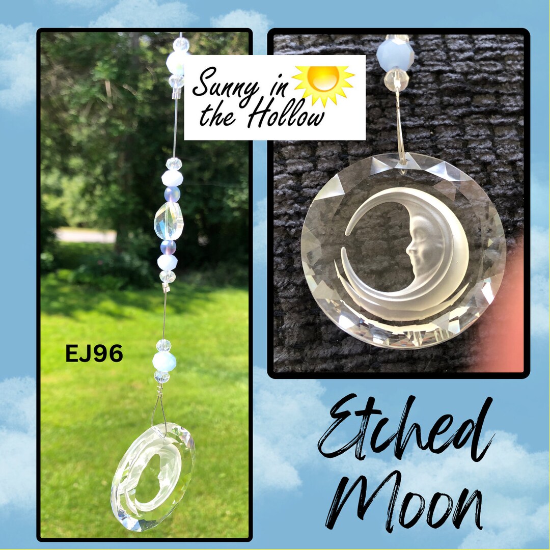 ETCHED MOON Crystal Round Suncatcher Sun Catcher EJ96 Friendship Gift ...