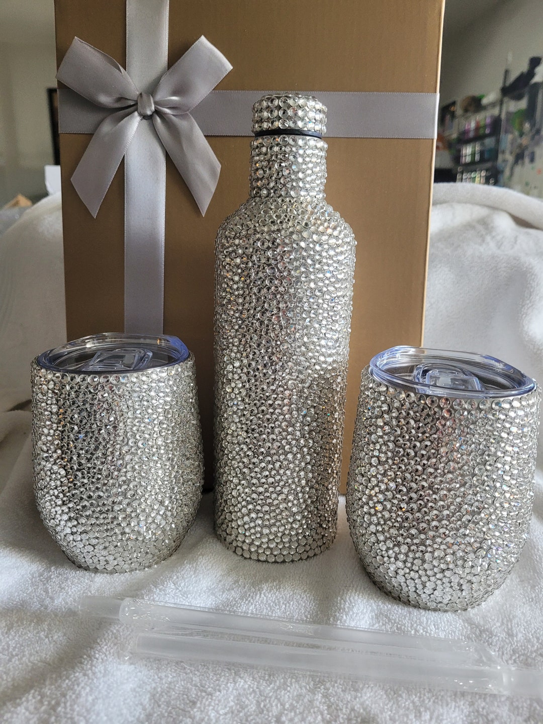 Rhinestone Tumbler Gift Set, Bling Gift, Rhinestone Gift, Handmade ...