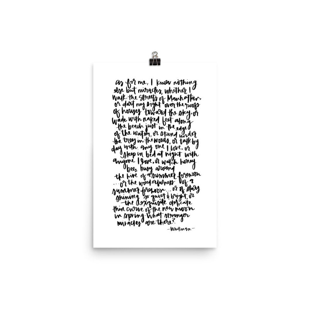 Walt Whitman Quote - Miracles - Poem - Poetry - Wall Art - Poster ...