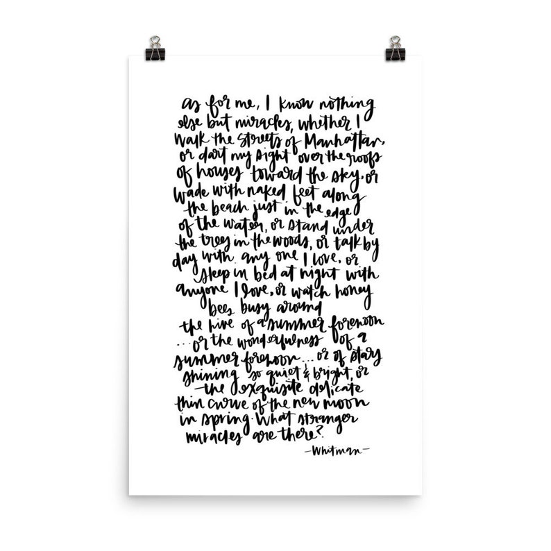Walt Whitman Quote - Miracles - Poem - Poetry - Wall Art - Poster ...